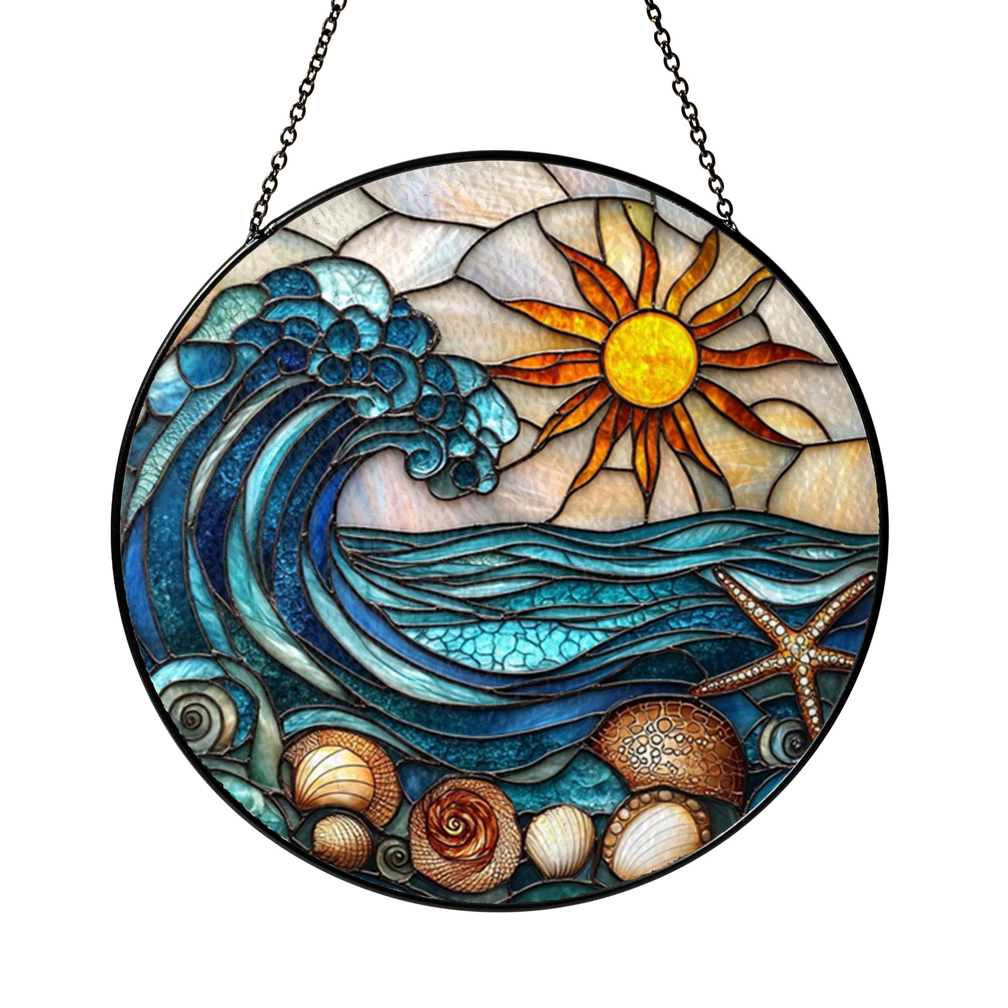 Coastal Seashell Acrylic Suncatcher Stained Glass Style Window Hanging ...