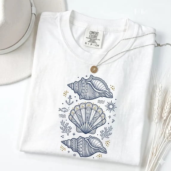 Coastal Seashell Beach Ocean Summer Nautical T-Shirt - Walmart.com