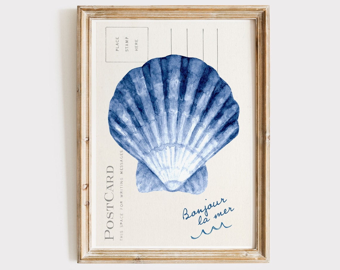 Coastal Seashell Blue Wall Art Print, Coastal Granddaughter Aesthetic ...