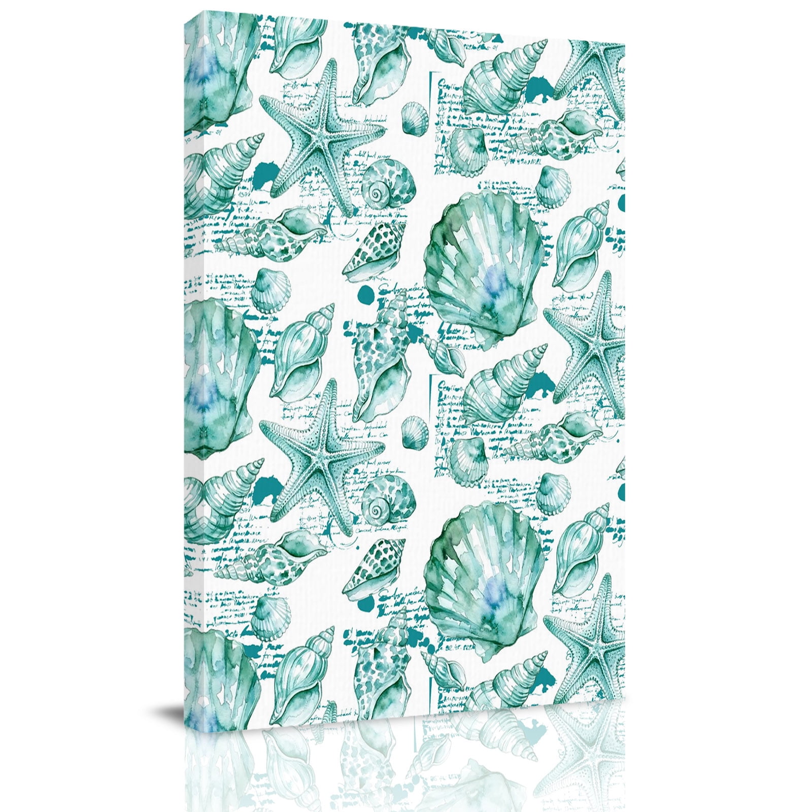 Coastal Seashell Canvas Wall Art for Living Room, Summer Nautical Green ...