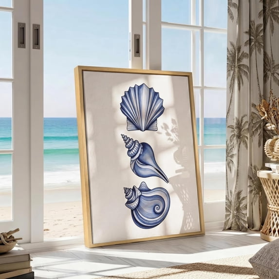 Coastal Seashell Print Blue Nautical Ocean Wall Art Beach House Decor ...