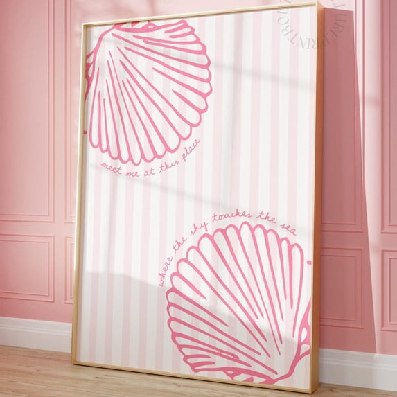 Coastal Seashell Print Pink Beachy Shell Wall Art Meet Me At The Beach ...