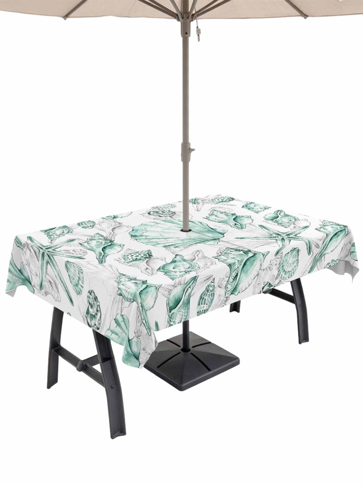 Coastal Seashell Rectangle Outdoor Tablecloth with Umbrella Hole Summer ...