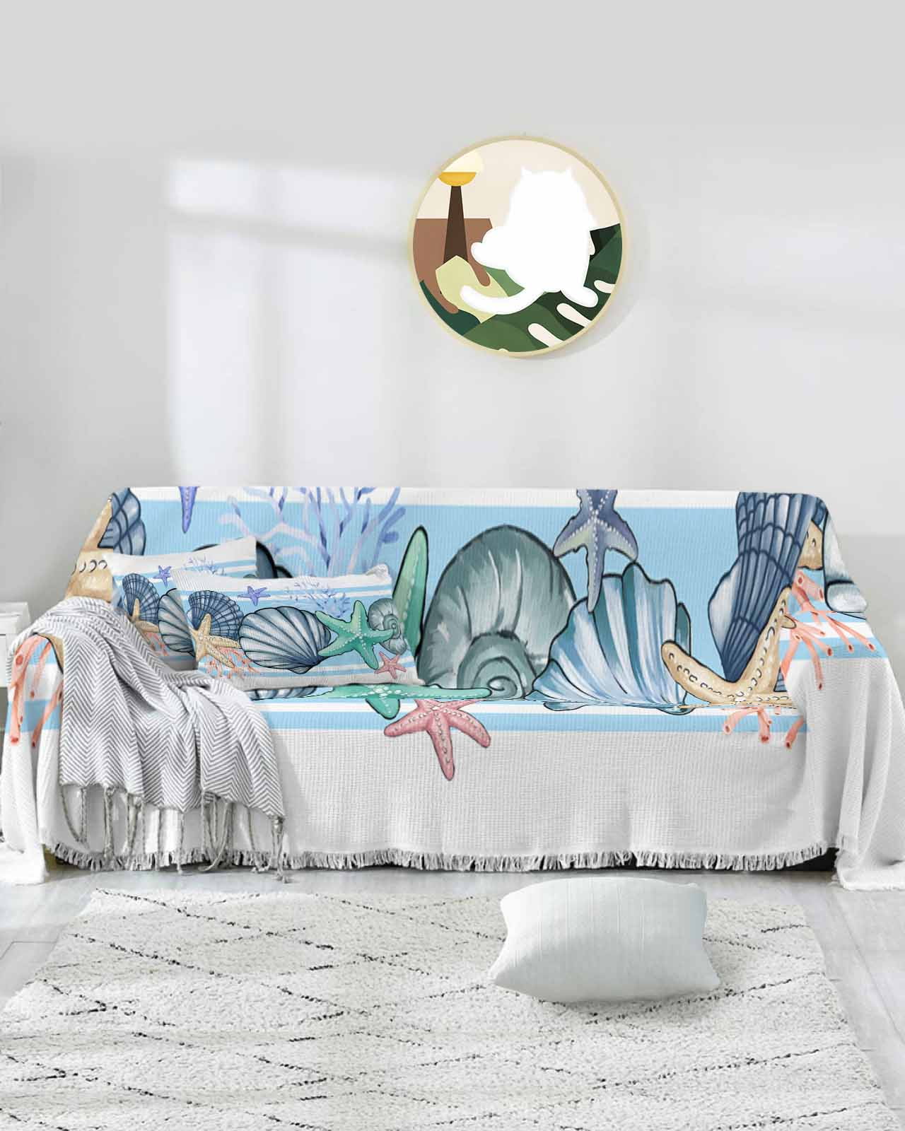 Coastal Seashell Sofa Covers for 3 Cushion Couch,Washable Sectional & L ...