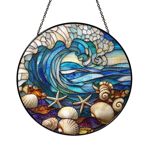 Coastal Seashell Stained Glass Look Suncatcher, Decorative Window ...