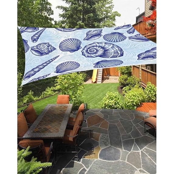 Coastal Seashell Sun Shade Sail 14'X18' Dark Blue Conch Ocean Theme ...