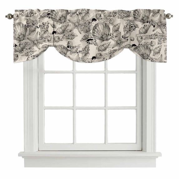 Coastal Seashell Tie Up Valance Curtains Summer Nautical Gray Shell ...