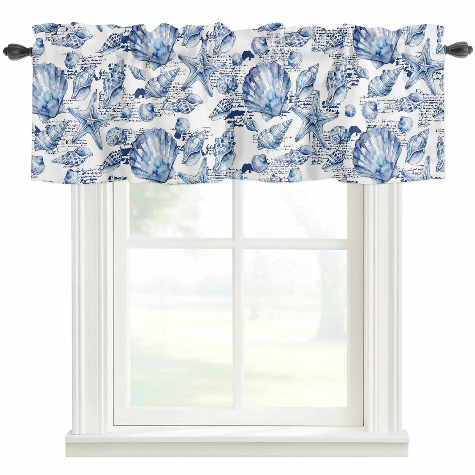 Coastal Seashell Valances for Windows Summer Nautical Blue Shell ...