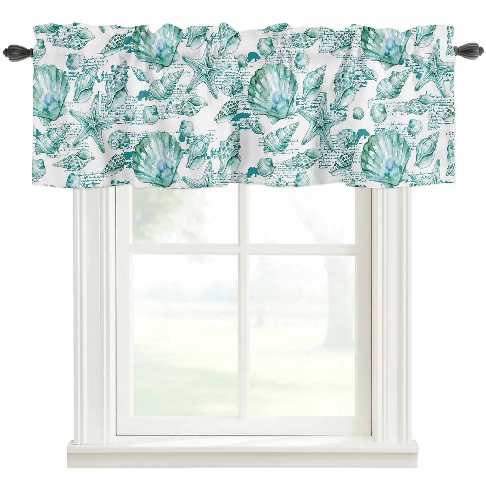 Coastal Seashell Valances for Windows Summer Nautical Green Shell ...