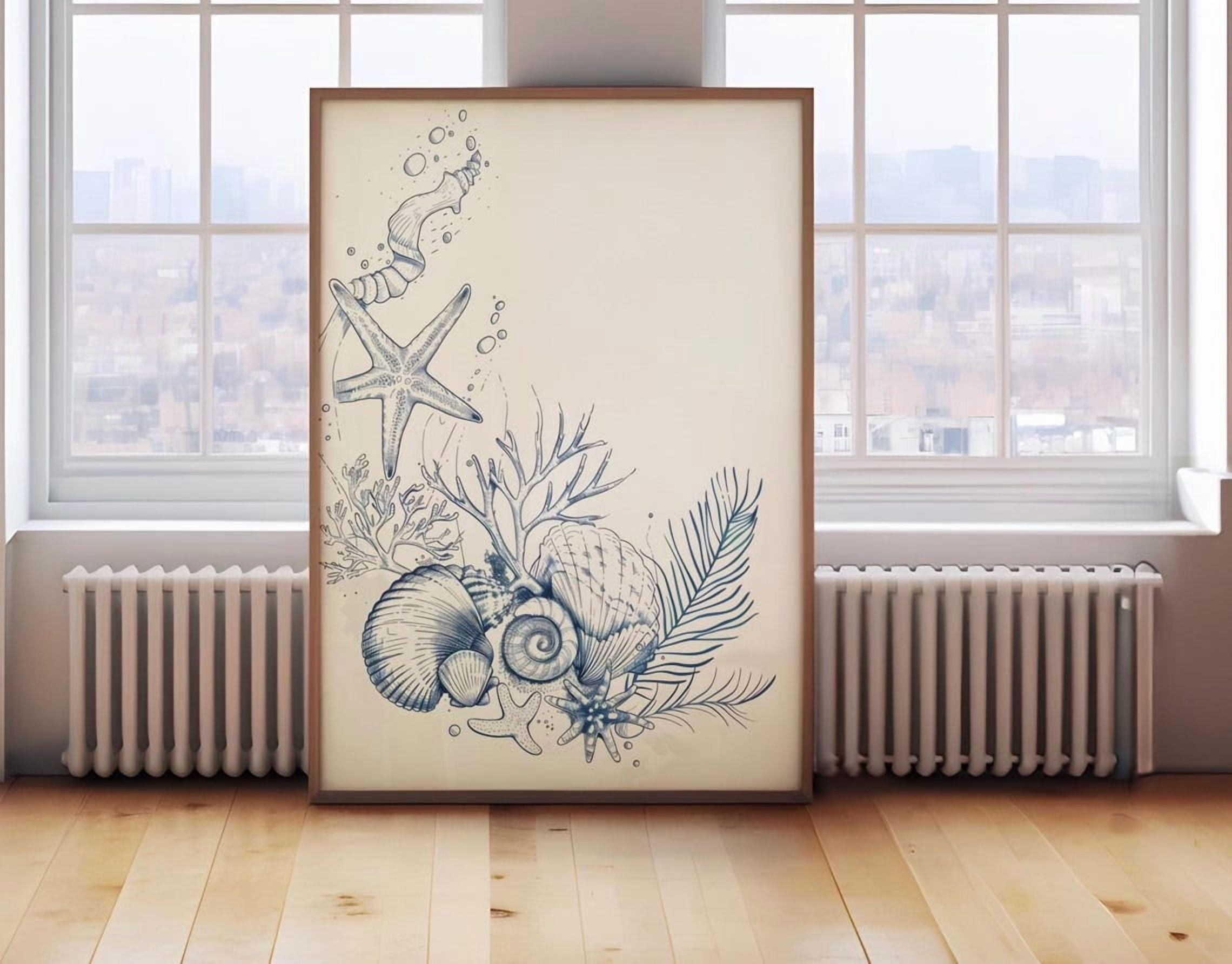 Coastal Seashell Wall Art, Minimalist Ocean Line Drawing, Nautical ...