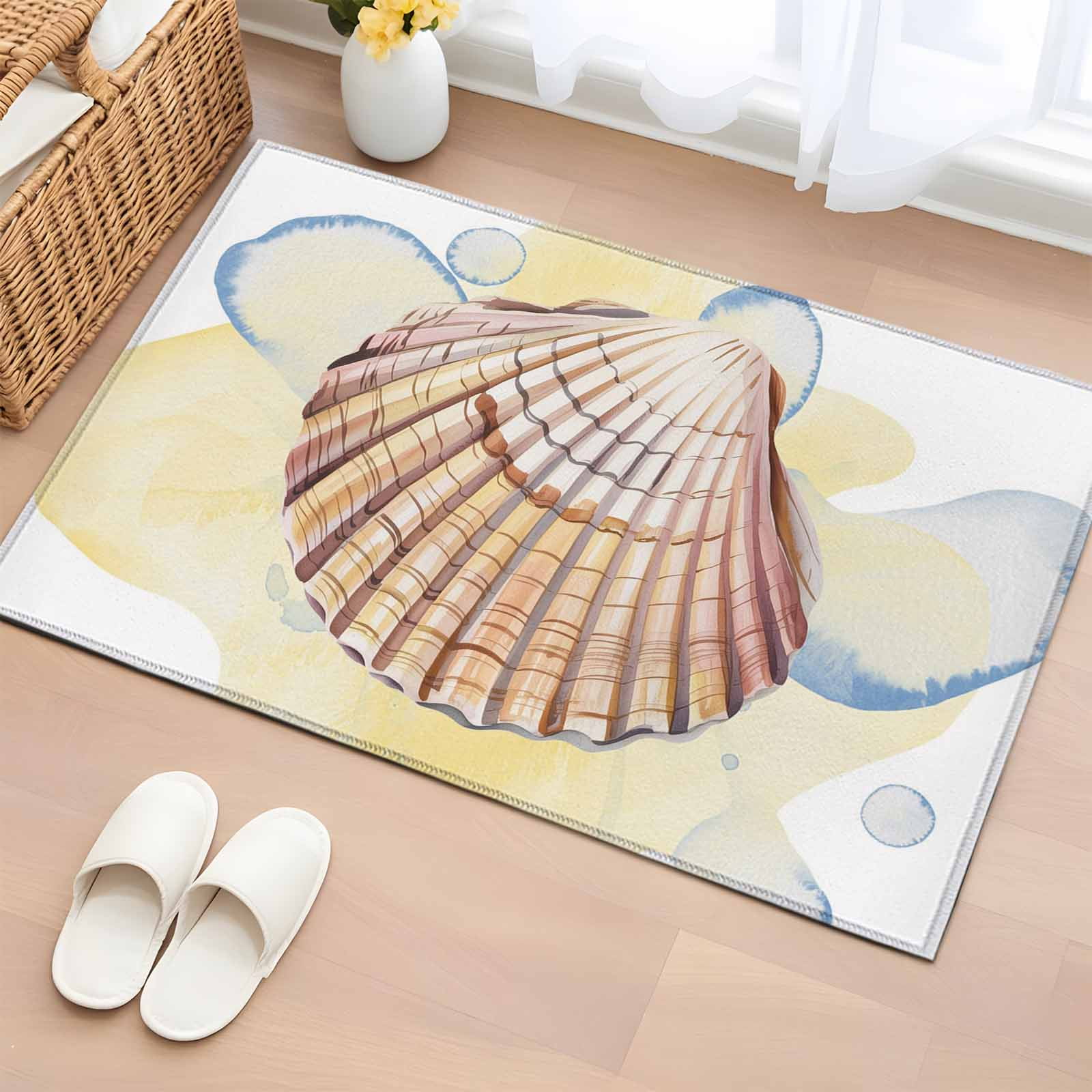 Coastal Seashells Bathroom Rug Washable 2x3 Entryway Rug Non Slip Ocean ...