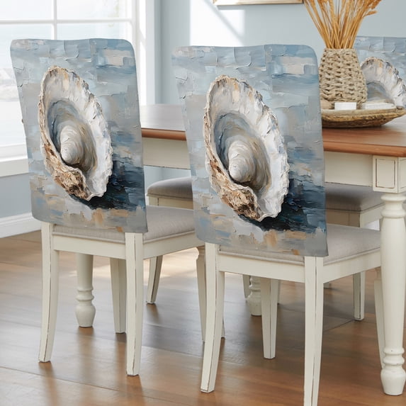 Coastal Seashells Chair Back Covers, Rustic Nautical Oil Abstract ...