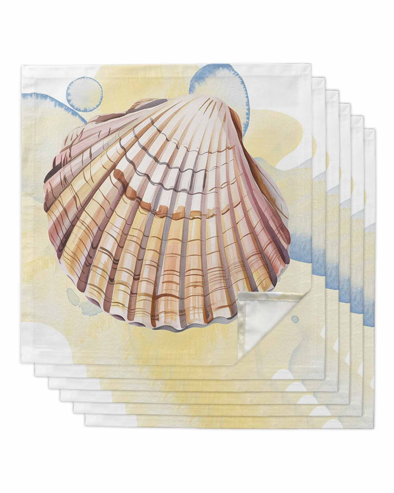 Coastal Seashells Cloth Napkins Set of 6 Reusable Dinner Napkins, Ocean ...