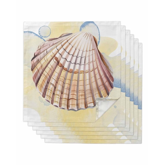 Coastal Seashells Cloth Napkins Set of 6 Reusable Dinner Napkins, Ocean ...