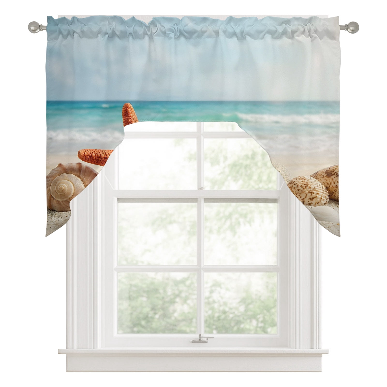 Coastal Seashells Kitchen Curtains Swag Valance for Windows/Bathroom ...