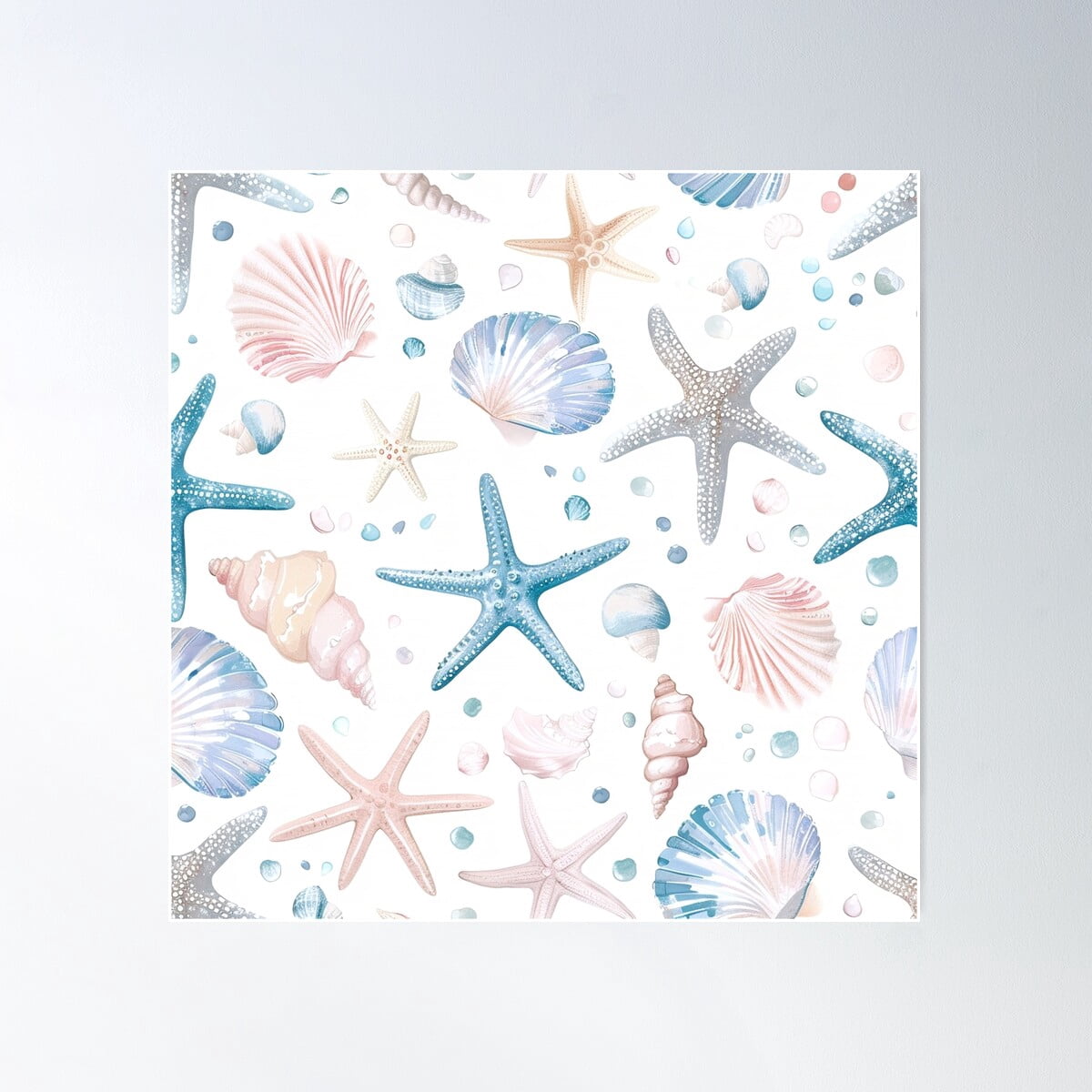 Coastal Seashells Pattern Pastel Colors Poster Wall Art, Modern Wall ...
