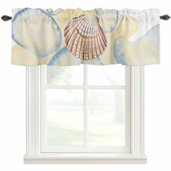 Coastal Seashells Rod Pocket Curtain Valance, Ocean Beach Nautical ...