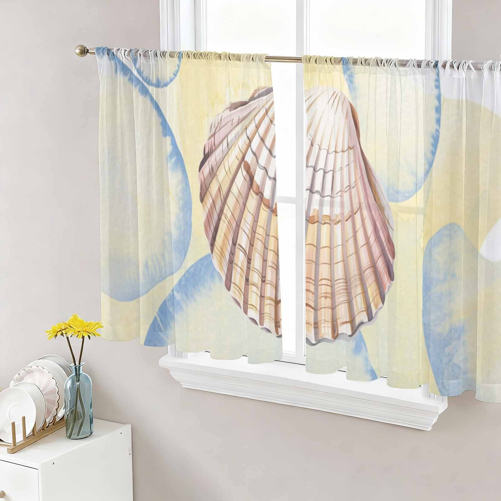 Coastal Seashells Sheer Curtains 45 Inch Length 2 Panels for Living ...