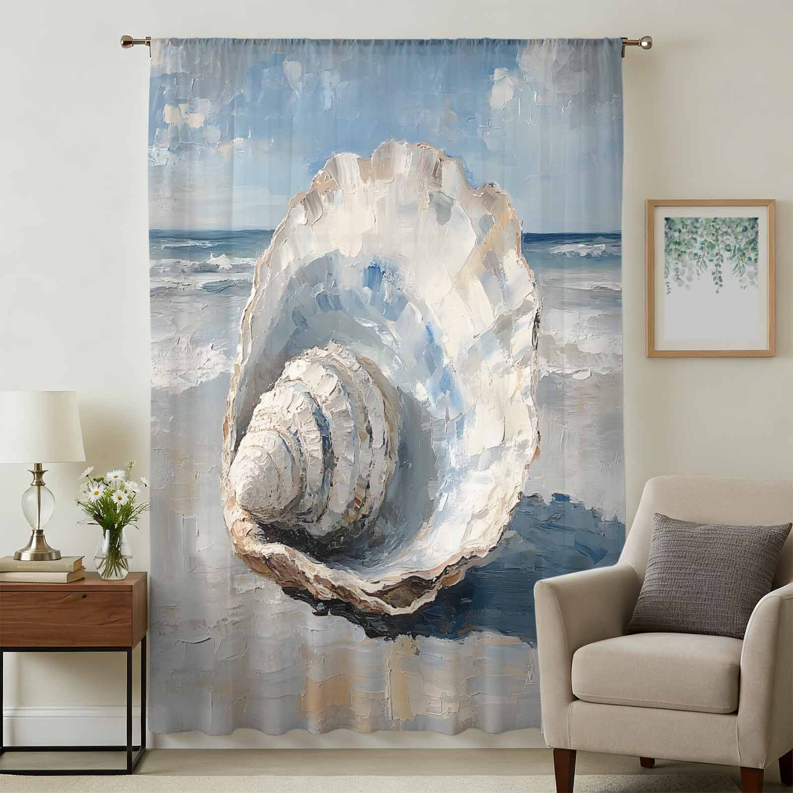 Coastal Seashells Sheer Curtains 72 Inches Long, Modern Abstract Simple ...