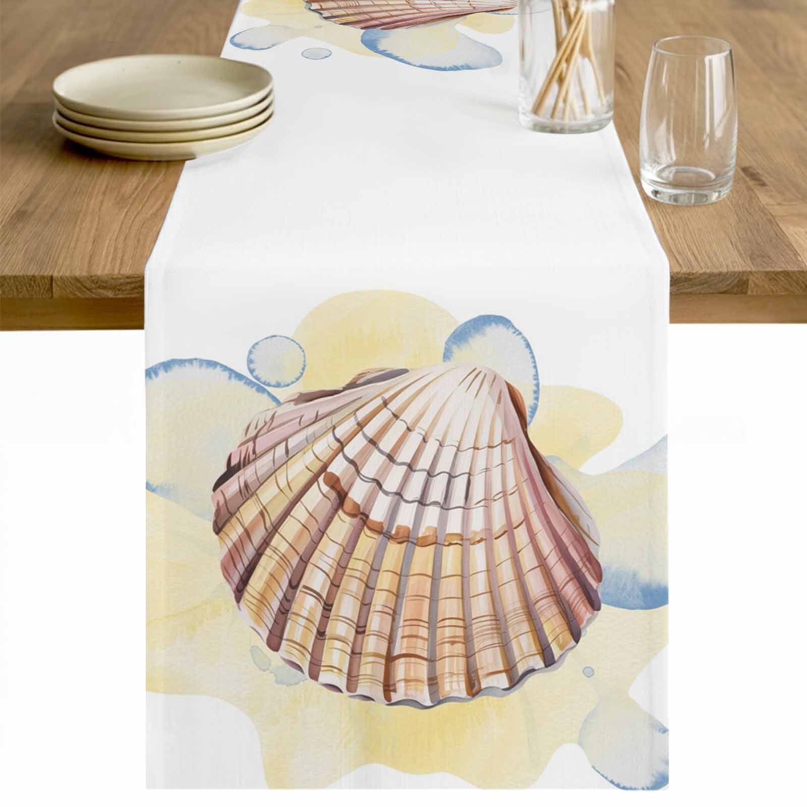 Coastal Seashells Table Runner 60 Inches Long Farmhouse Dress Scarves ...