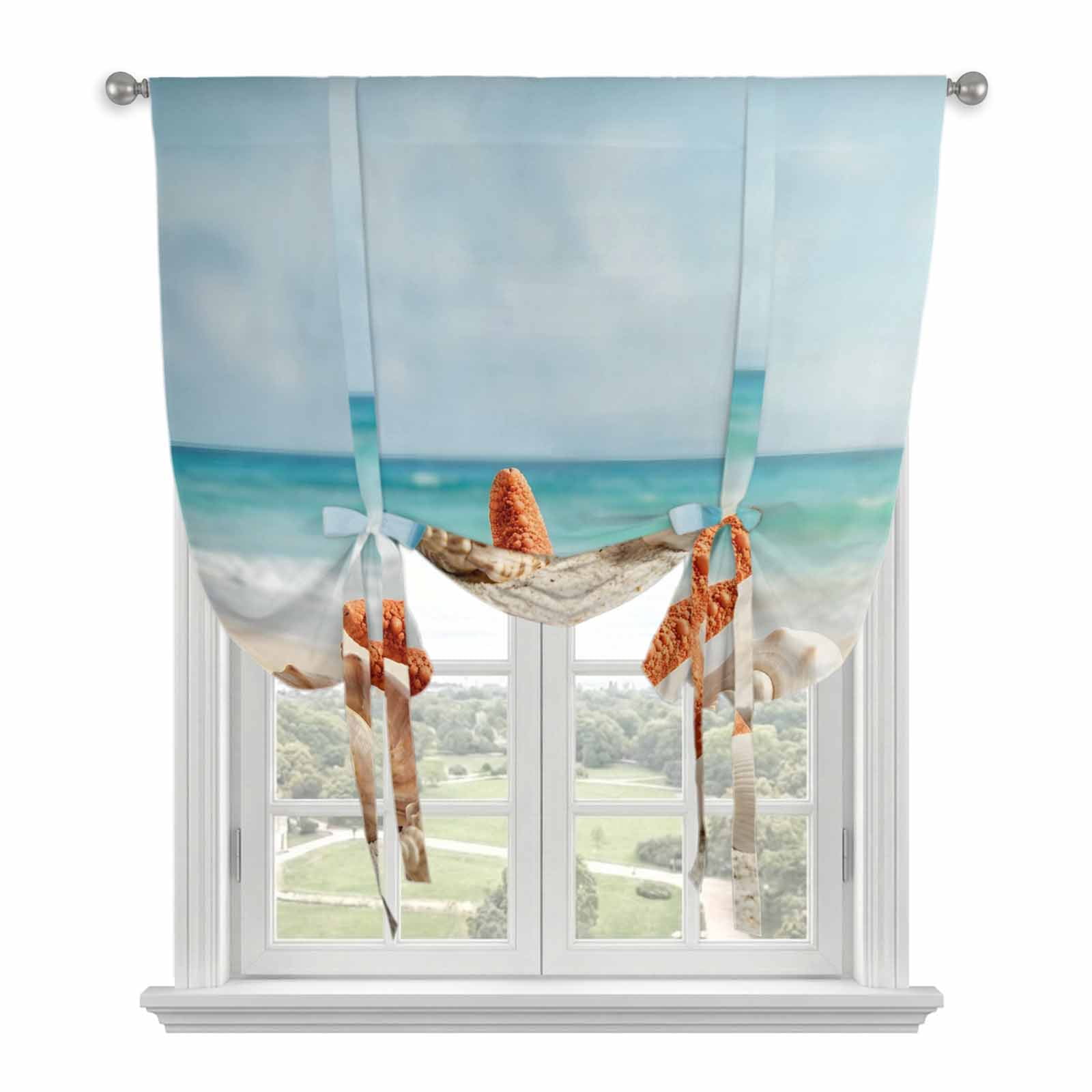Coastal Seashells Tie Up Curtains for Window, Thermal Insulated Balloon ...