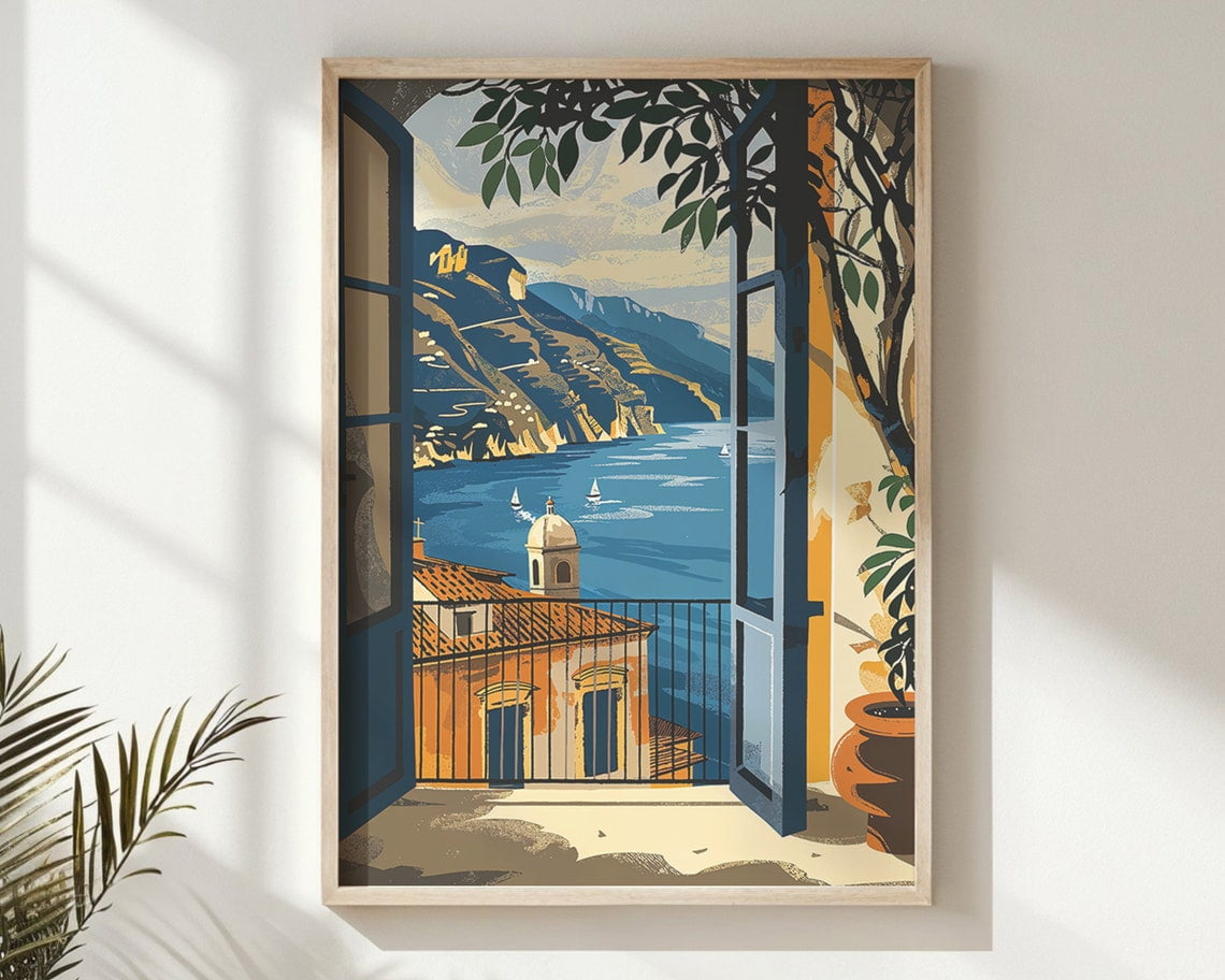 Coastal Seaside View Printable, Nursery Wall Art Mediterranean Balcony ...