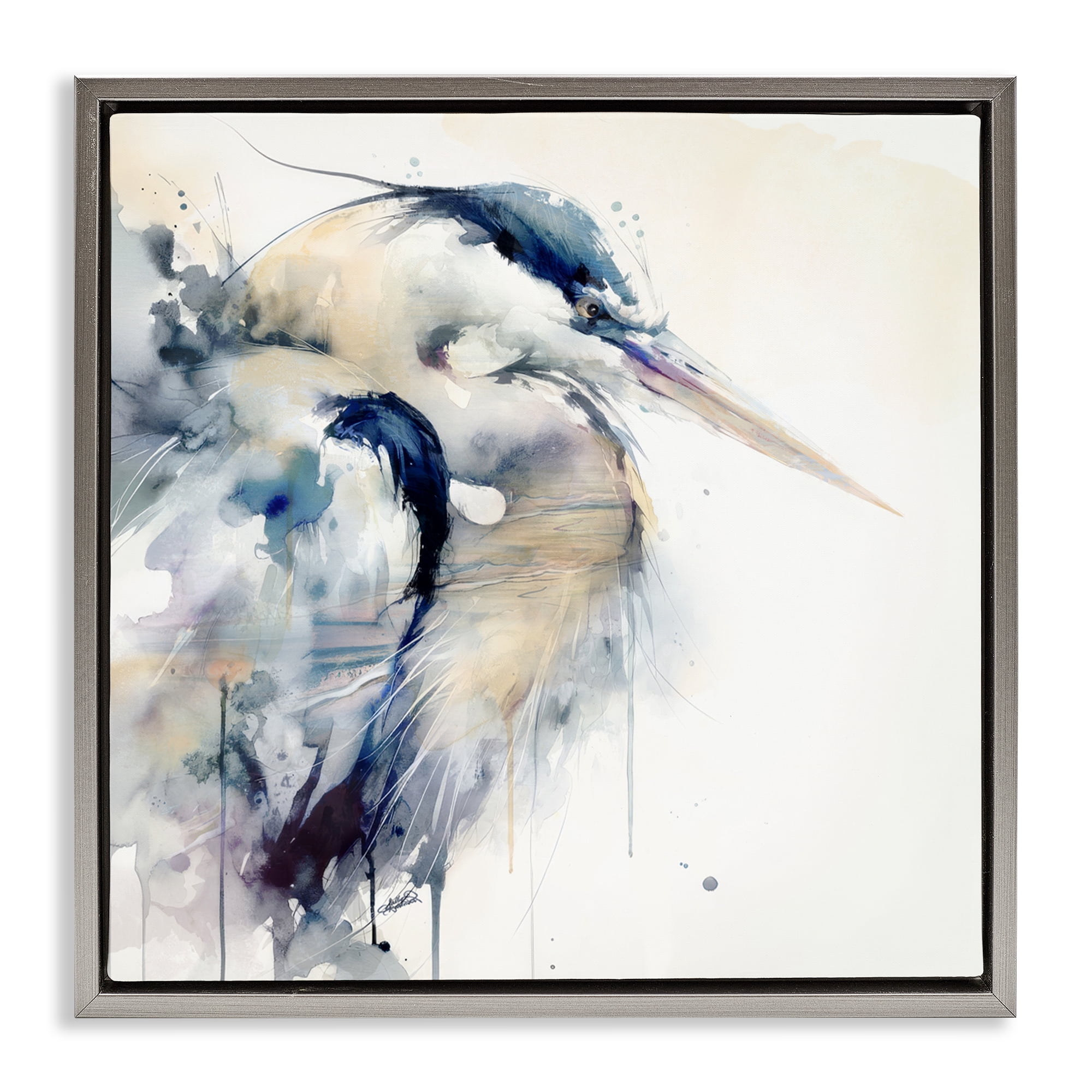 Stupell Industries Coastal Serenity Blue Heron Gray Framed Floater ...
