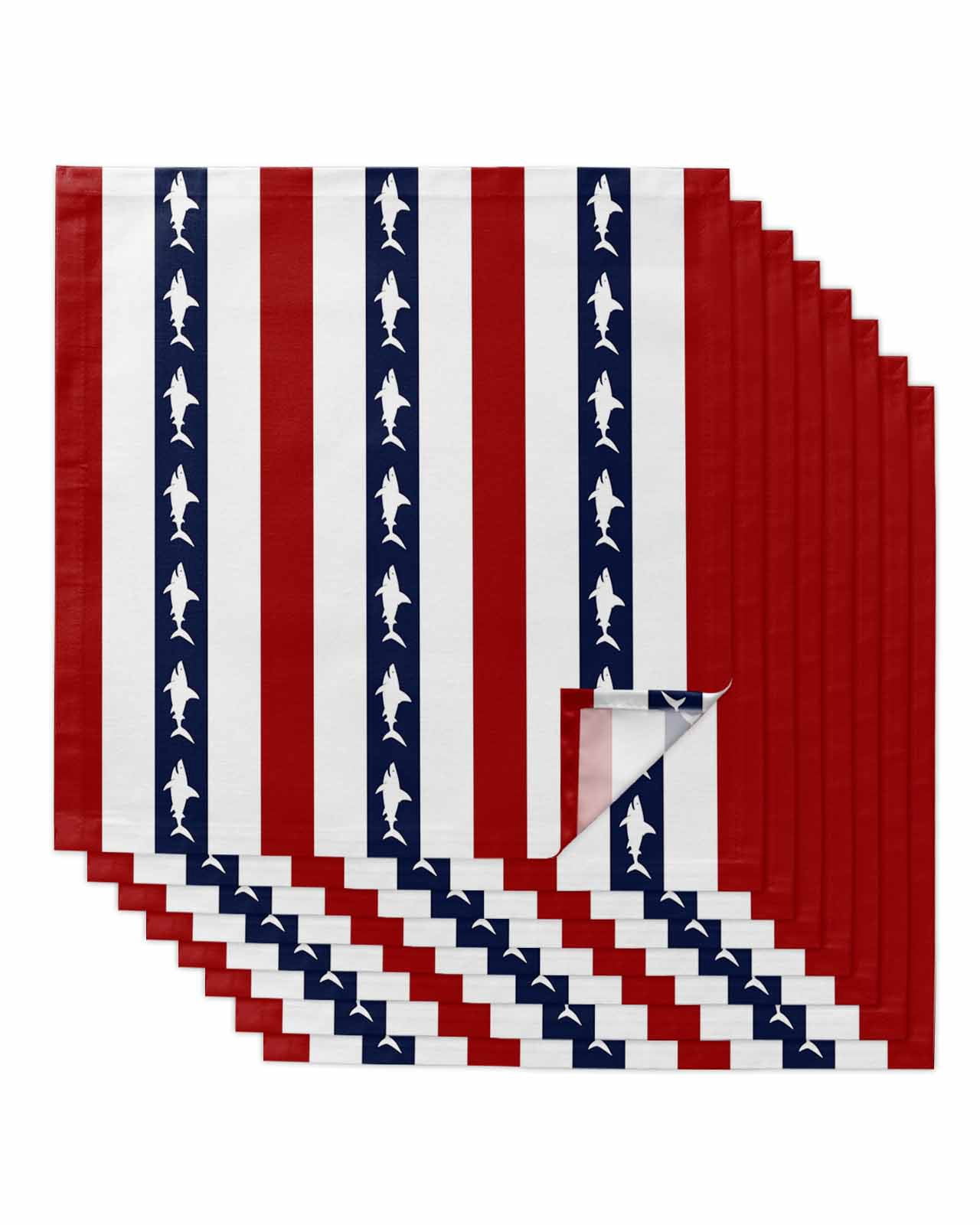 Coastal Shark Cloth Napkins Set of 8 Reusable Dinner Napkins, Ocean Red ...