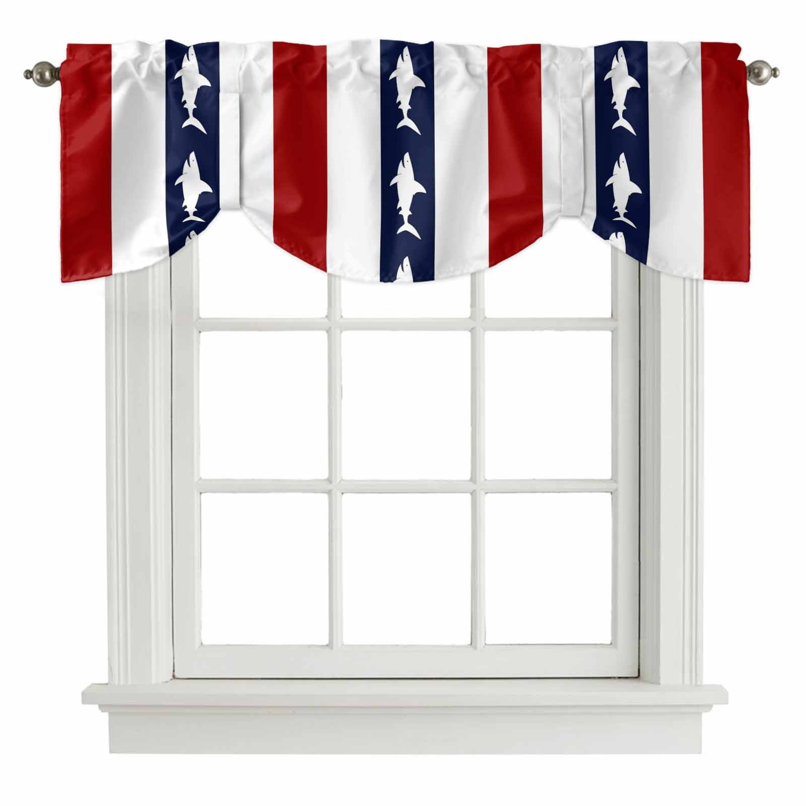 Coastal Shark Tie Up Valance Curtains for Windows, Kitchen Curtains ...