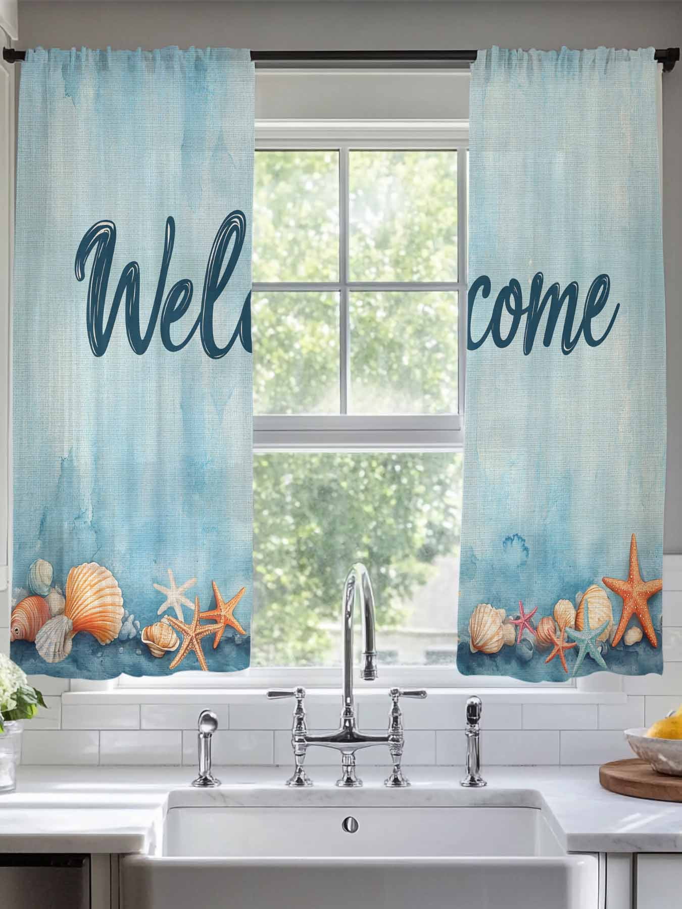 Coastal Sheer Curtains for Living Room Bedroom Ocean Starfish Shell ...