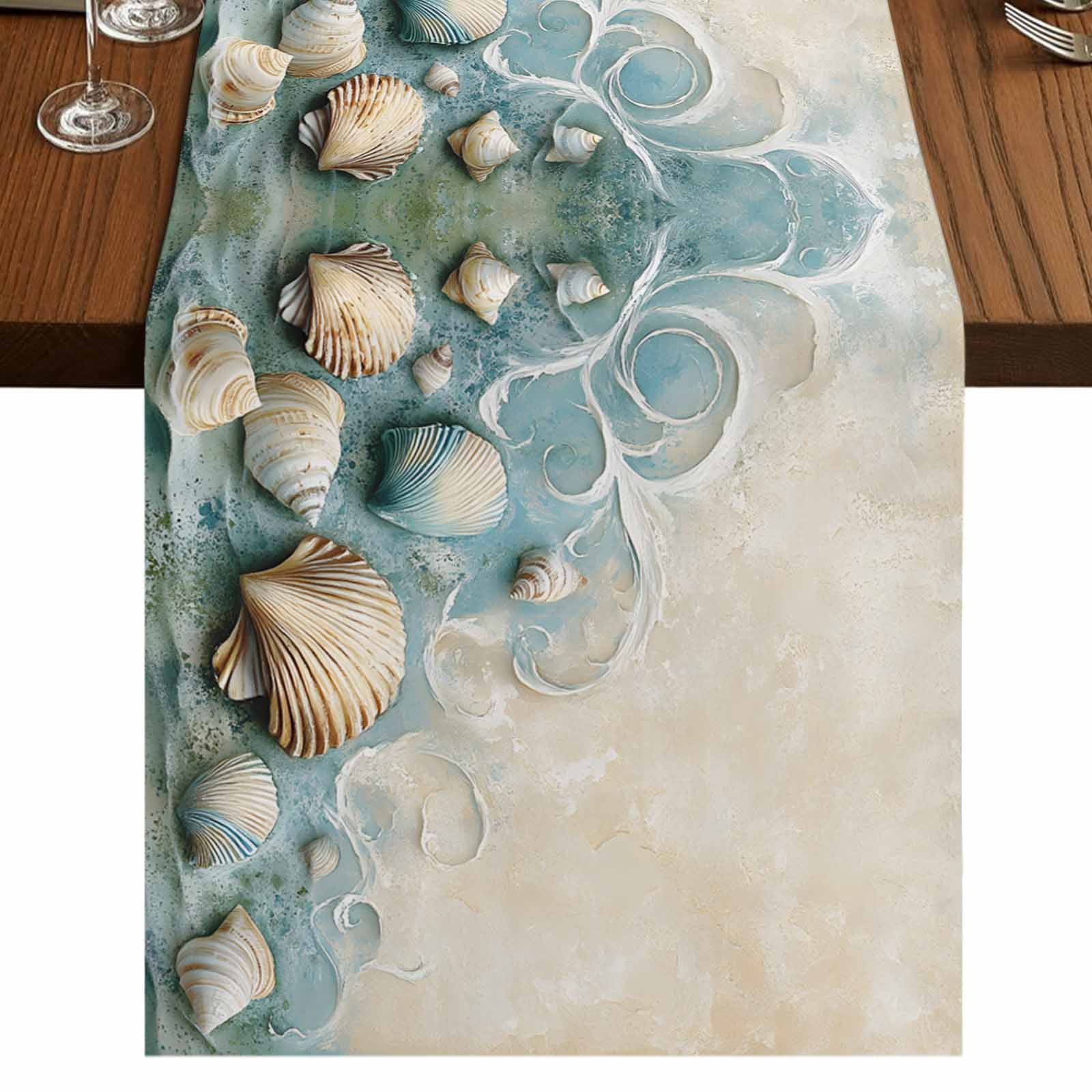 Coastal Shell 60 Inch Table Runner, Summer Beach Nautical Seaside ...