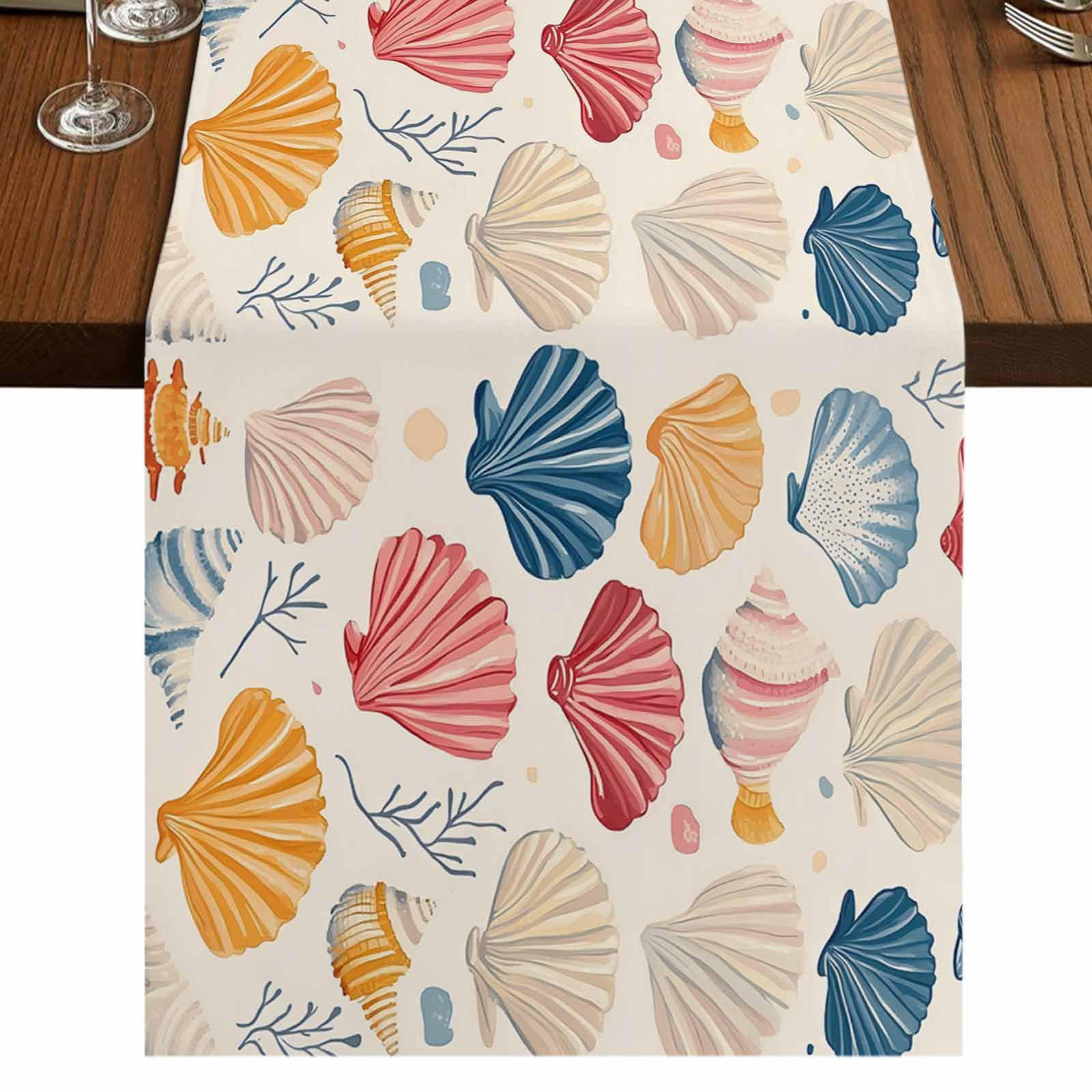 Coastal Shell 90 Inch Table Runner, Summer Sea Nautical Shell Beach ...