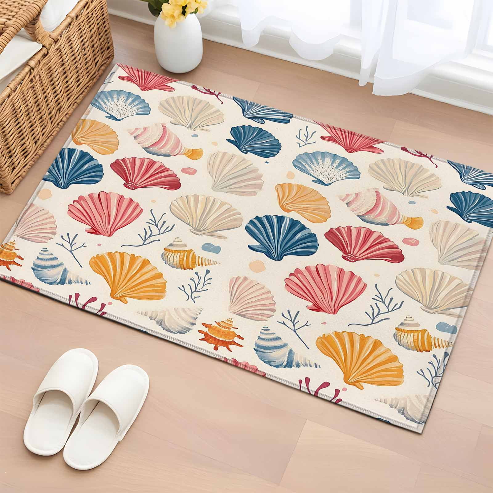 Coastal Shell Bathroom Rug Washable 2x3 Entryway Rug Non Slip Summer ...