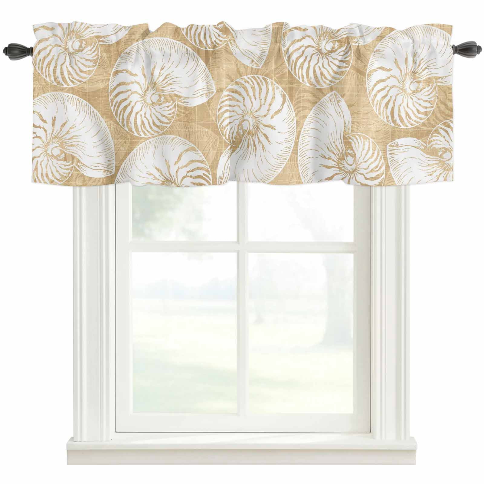 Coastal Shell Beige Valances for Windows Farmhouse Kitchen Curtains ...