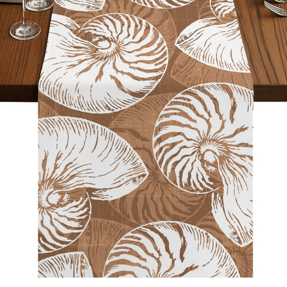 Coastal Shell Brown Burlap Cotton Table Runner 13x60 Inches Long ...