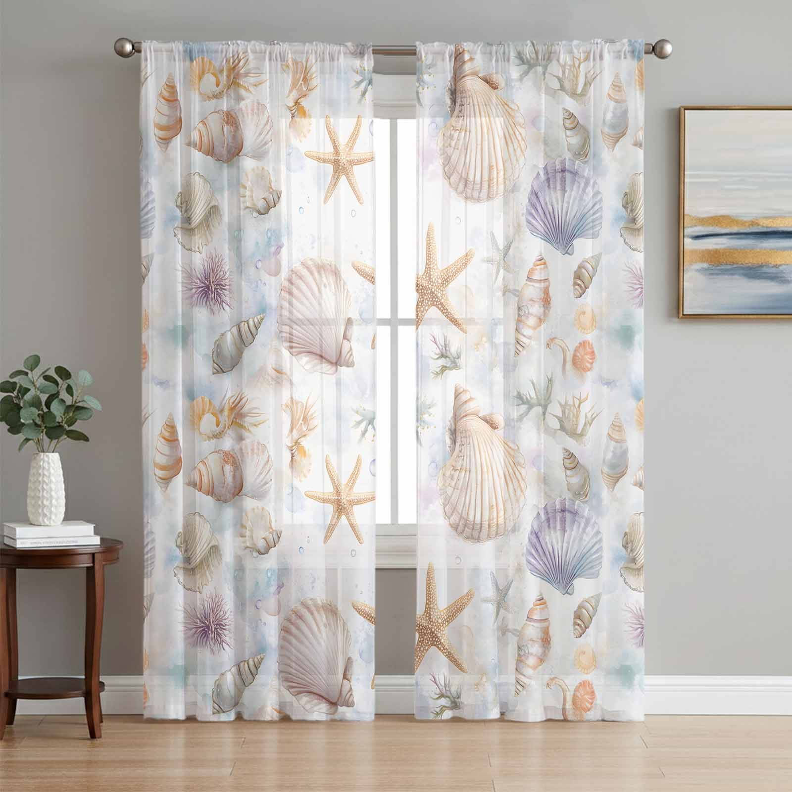 Coastal Shell Conch Sheer Curtains 96 Inch Length 2 Panels Set, Summer ...