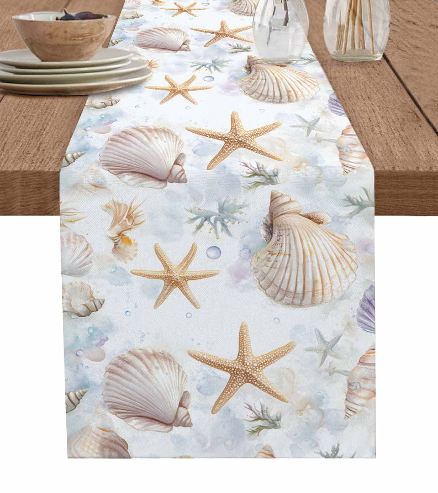 Coastal Shell Conch Table Runner 72 Inches, Summer Beach Starfish Ocean ...