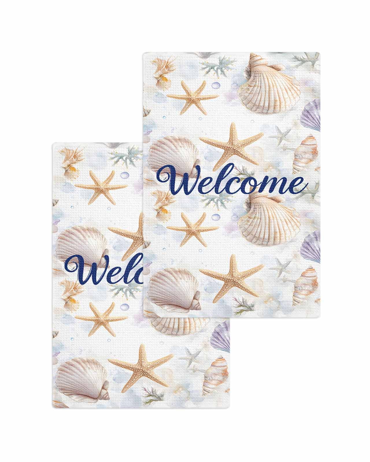 Coastal Shell Kitchen Dish Towels for Drying Dishes Set of 2, Summer ...