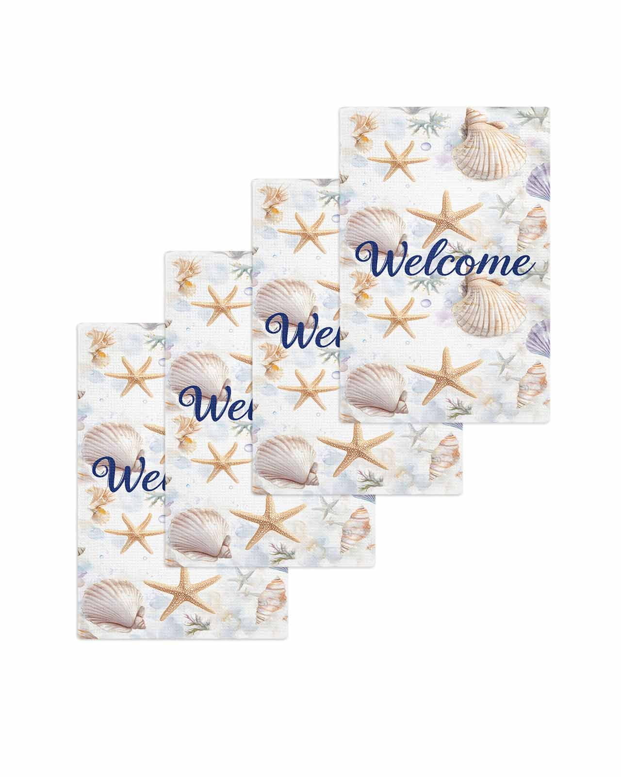 Coastal Shell Kitchen Dish Towels for Drying Dishes Set of 4, Summer ...
