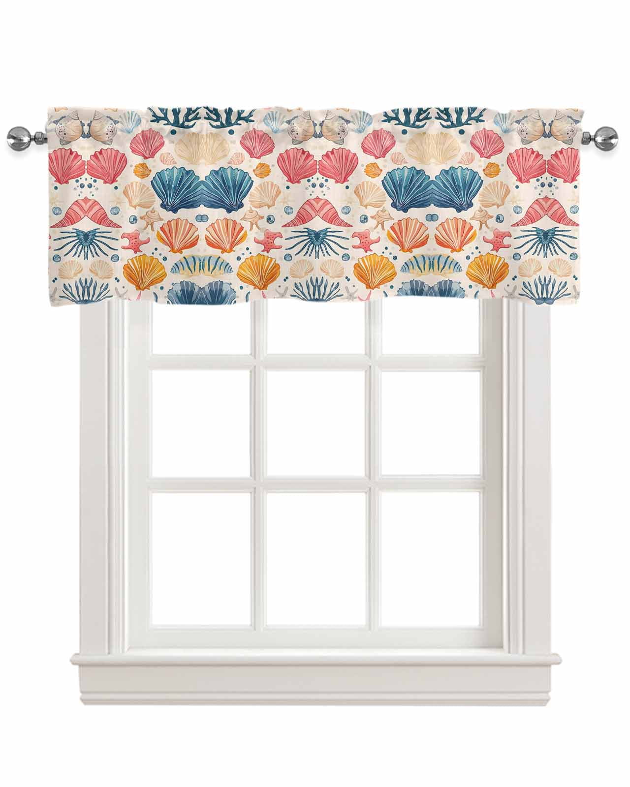 Coastal Shell Kitchen Valances for Windows Farmhouse Linen Window ...