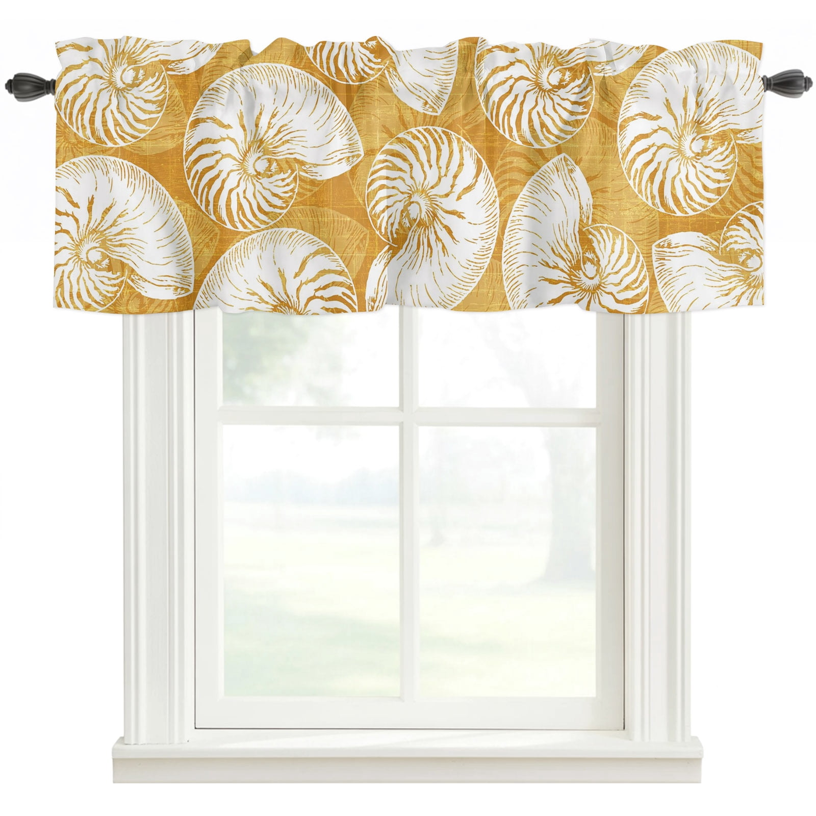 Coastal Shell Orange Valances for Windows Farmhouse Kitchen Curtains ...