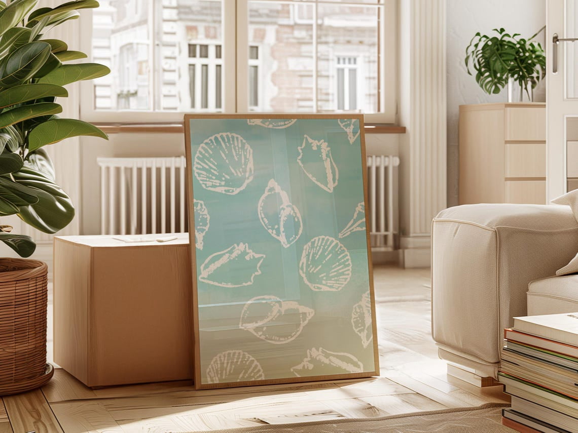 Coastal Shell Pattern Print - Seaside Beach Home Art Coastal Decor For ...