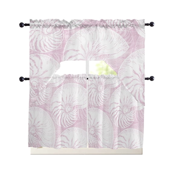 Coastal Shell Purple Pink Kitchen Curtains Set for Windows 3 Piece Cafe ...