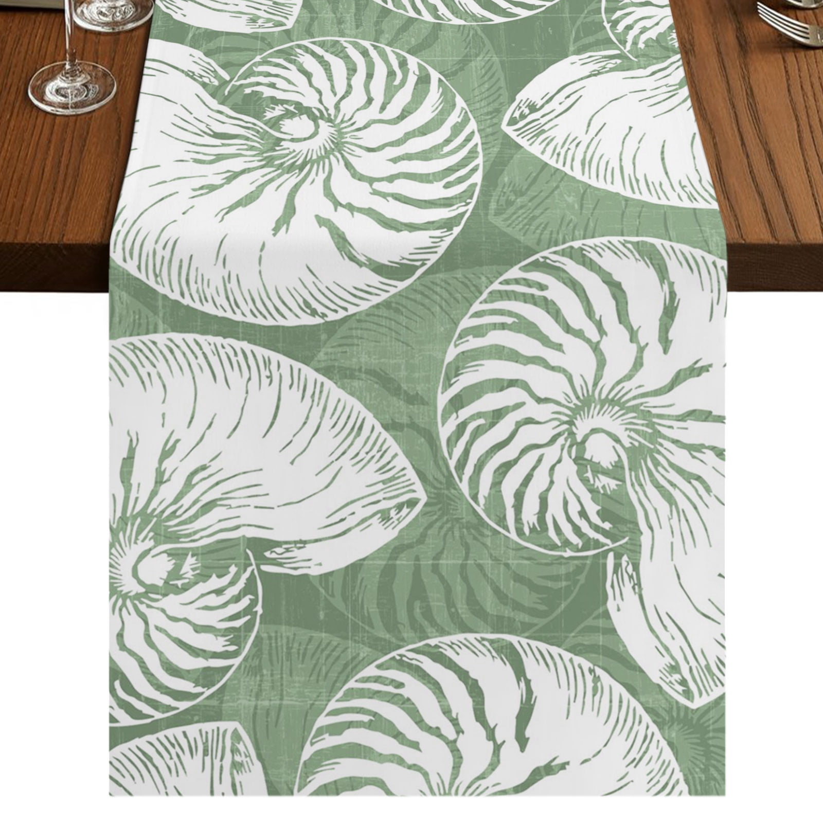 Coastal Shell Sage Green Burlap Cotton Table Runner 13x48 Inches Long ...