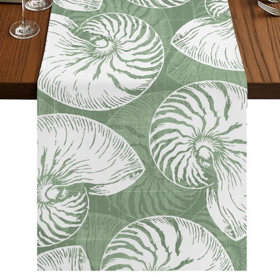 Coastal Shell Sage Green Burlap Cotton Table Runner 13x48 Inches Long ...