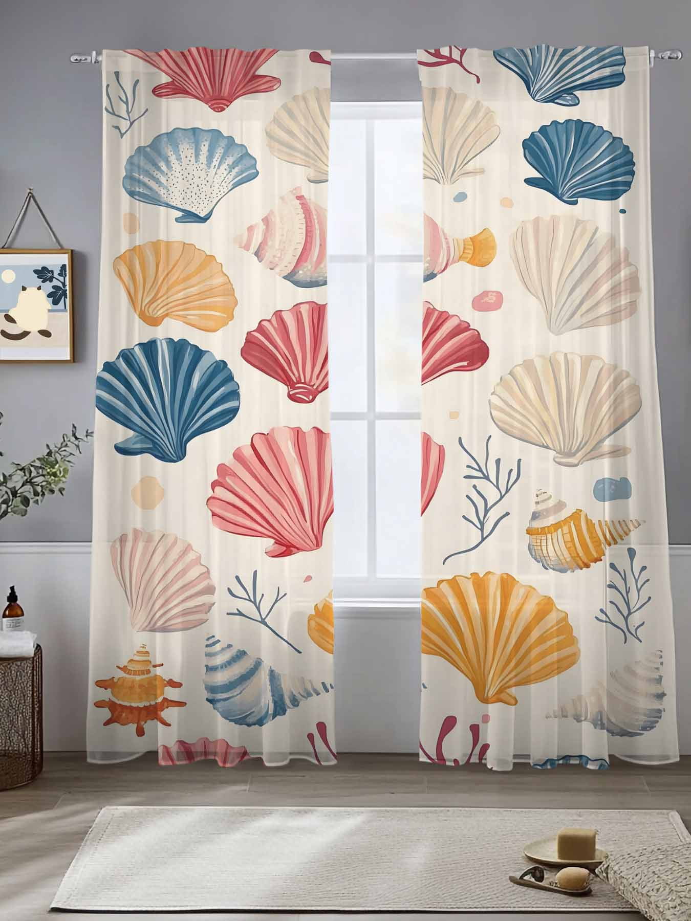 Coastal Shell Sheer Curtains for Living Room Bedroom Summer Sea ...