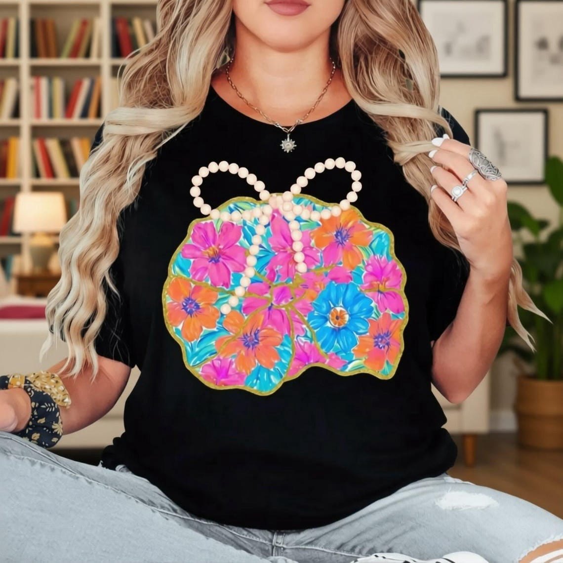 Coastal Shell Shirt Beach Floral Summer Ocean Tropical Vacation Tee ...