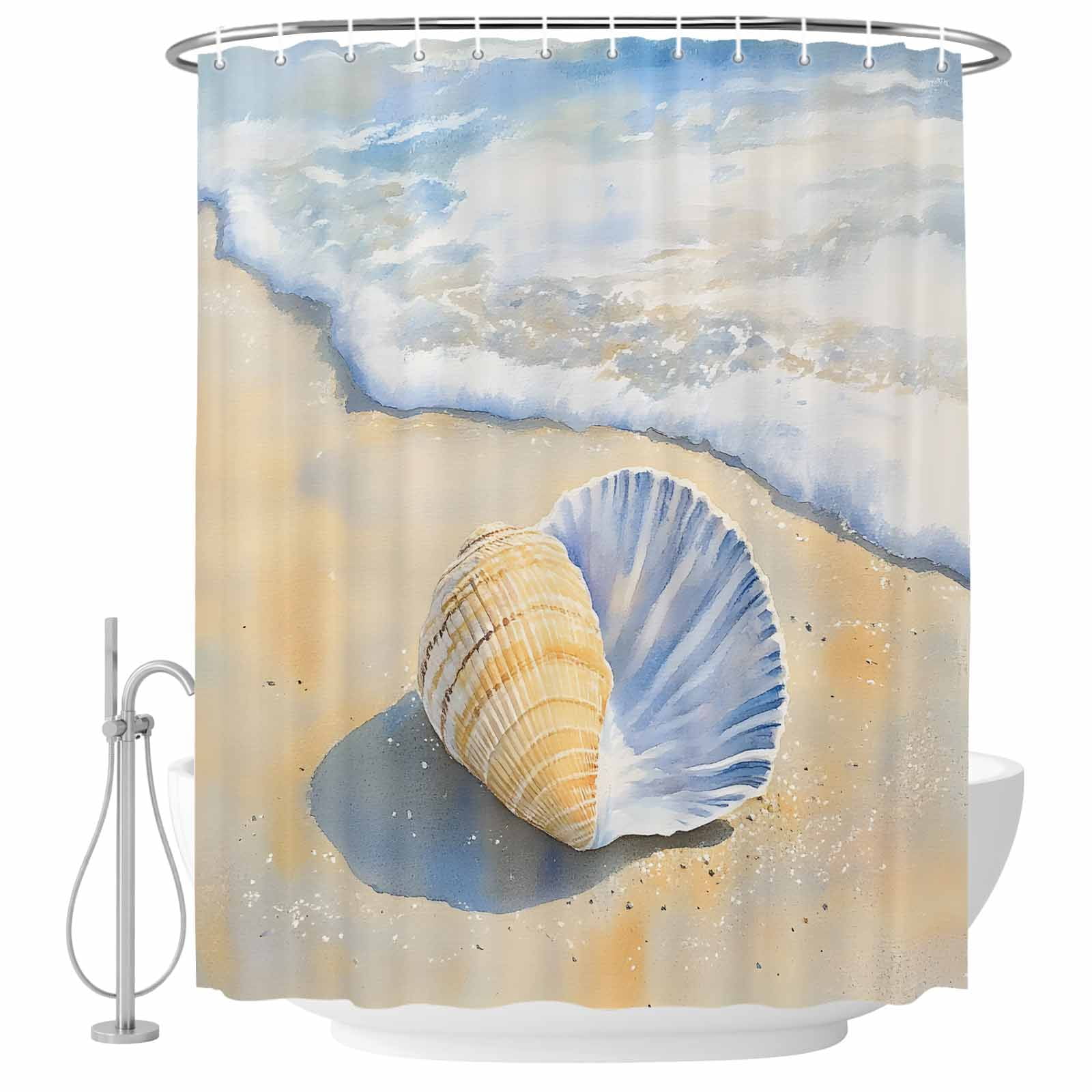 Coastal Shell Shower Curtain Set - 48" x 72" Washable Bathtub Curtain ...