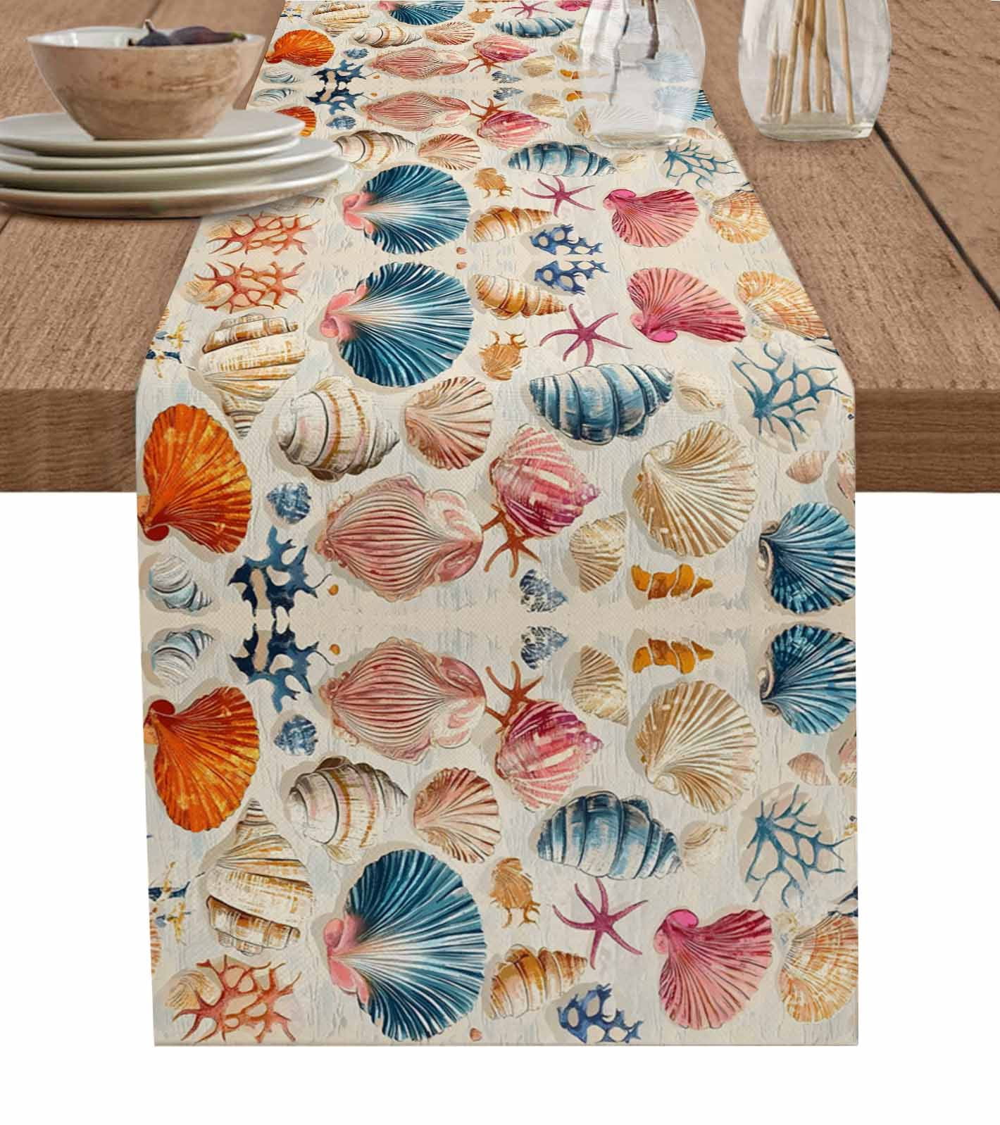 Coastal Shell Table Runner 108 Inches, Summer Nautical Shell Beach ...