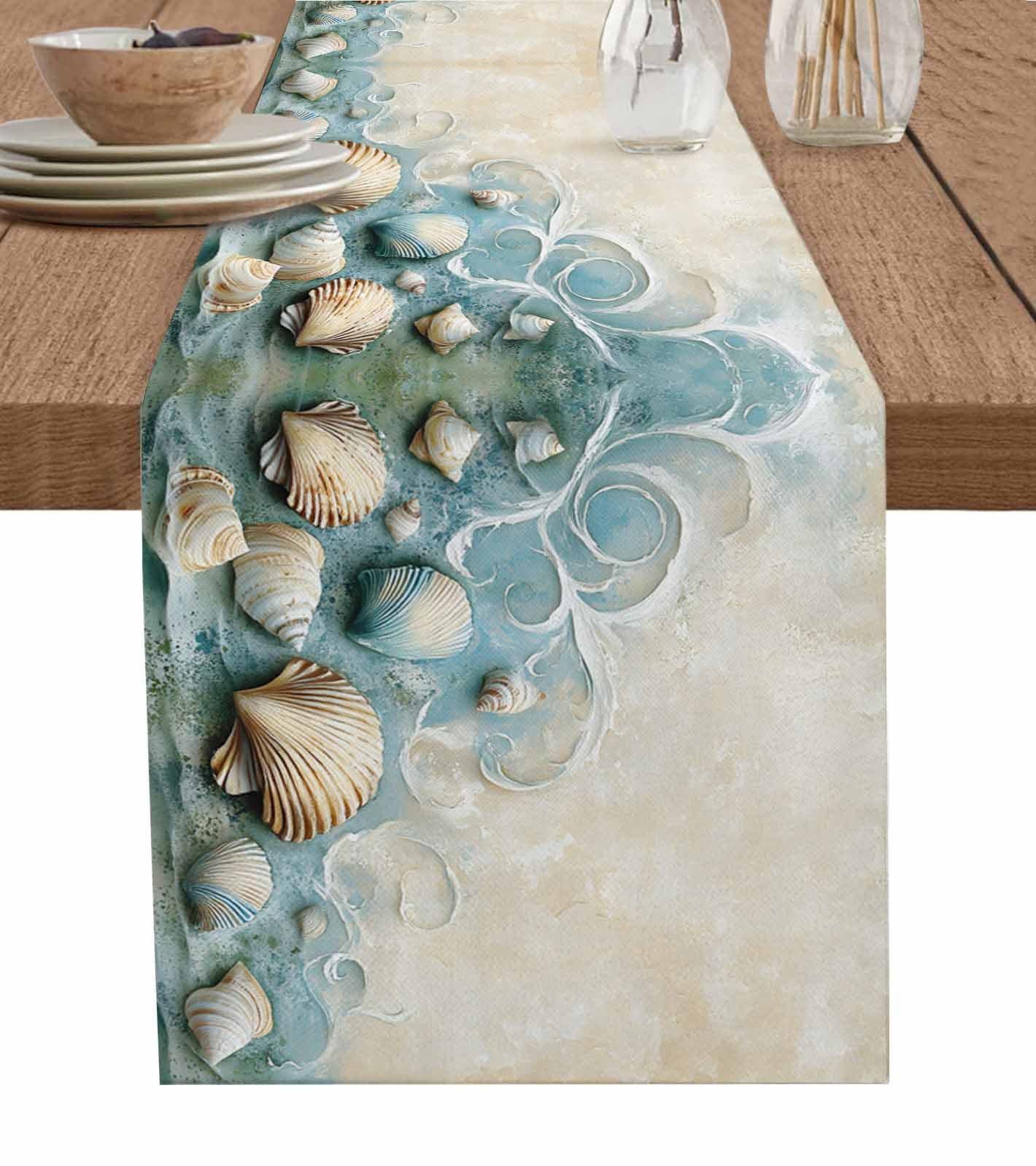 Coastal Shell Table Runner 72 Inches, Summer Beach Nautical Seaside Bed ...